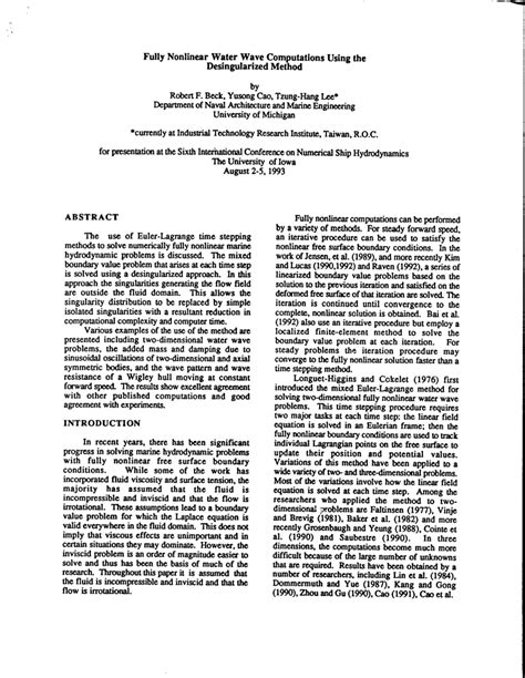 Pdf Fully Nonlinear Water Wave Computations Using The Desingularized