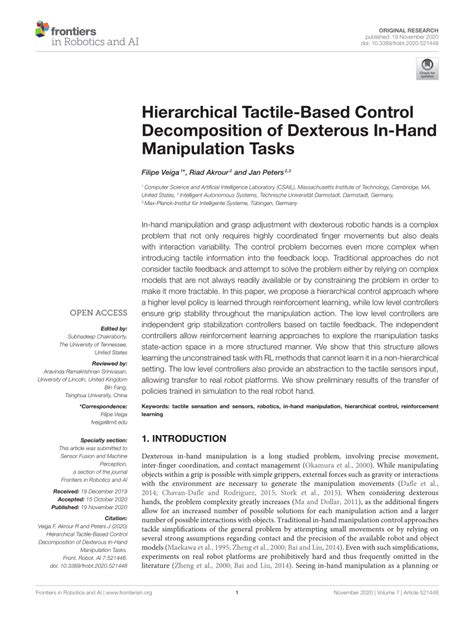 Pdf Hierarchical Tactile Based Control Decomposition Of Dexterous In Hand Manipulation Tasks