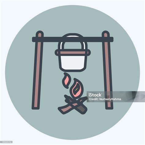 아이콘 캠프 파이어 와일드 웨스트 기호에 적합합니다 컬러 메이트 스타일 편집 가능한 간단한 디자인 디자인 템플릿 벡터 간단한 기호 그림 공휴일에 대한 스톡 벡터 아트 및