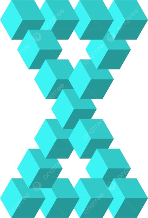 Turquoise Optical Illusion With Impossible Triangles And 3d Cubes Vector Visual Blue
