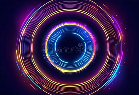 Global Tech Connection Science Circular Neon Light Effect Vector Background Stock Illustration