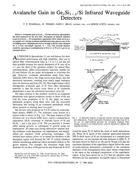 Pdf Avalanche Gain In Gexsi1 X Si Infrared Waveguide Detectors