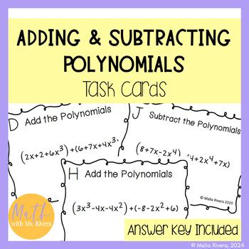 Adding And Subtracting Polynomials Task Cards Activity For Algebra
