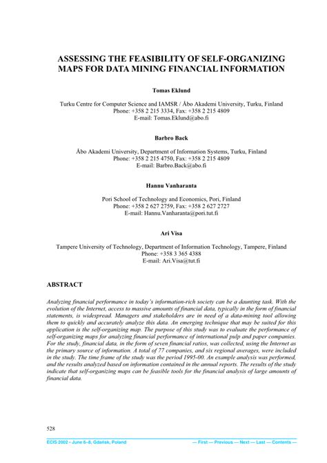 Pdf Assessing The Feasibility Of Using Self Organizing Maps For Data Mining Financial Information