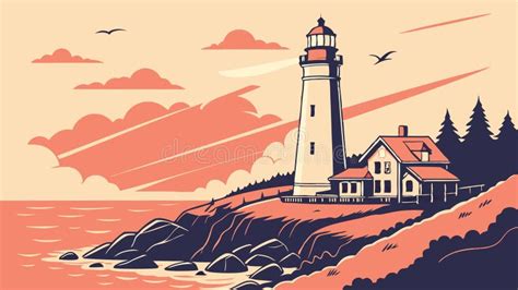 Lighthouse On Rocky Coast Maritime Safety Vector Design Generative Ai Stock Vector