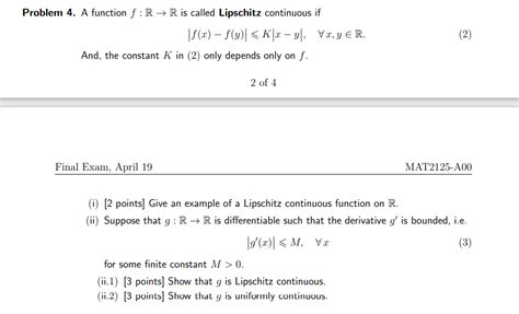 solved problem 4 a function f r r is called lipschitz