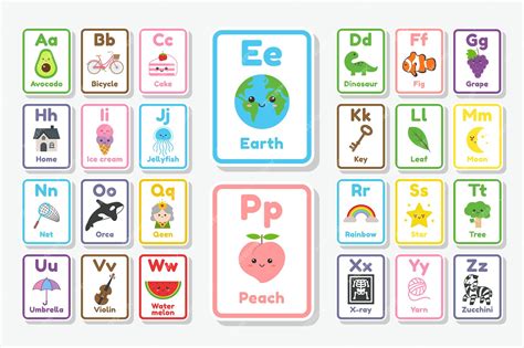 Alfabeto Cute Doodle Flash Card Vetor Premium