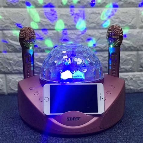 SDRD SD-308 2 in1ファミリーKTVポータブルワイヤレスライブデュアルマイク+ Bluetoothスピーカー（ピンク）