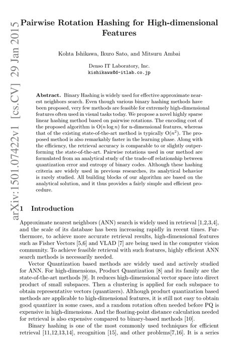 Pdf Pairwise Rotation Hashing For High Dimensional Features