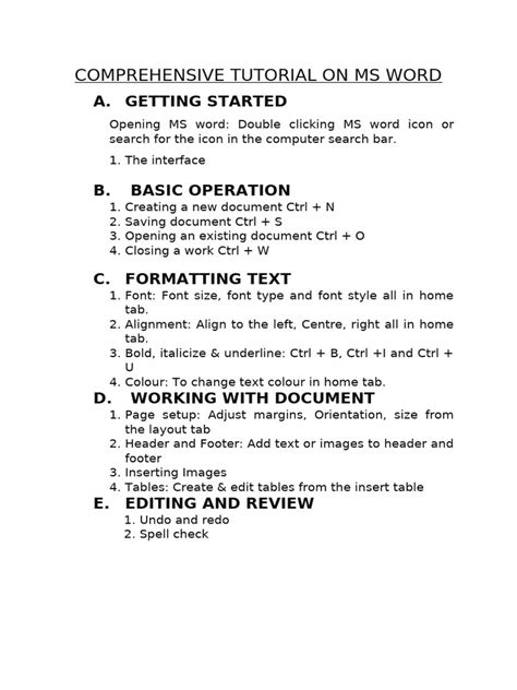 Comprehensive Tutorial On Ms Word Pdf