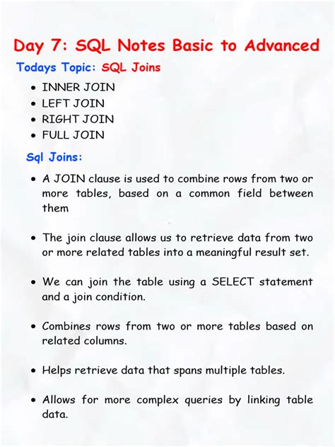 Day 7 Sql Short Notes Sql Joins Pdf