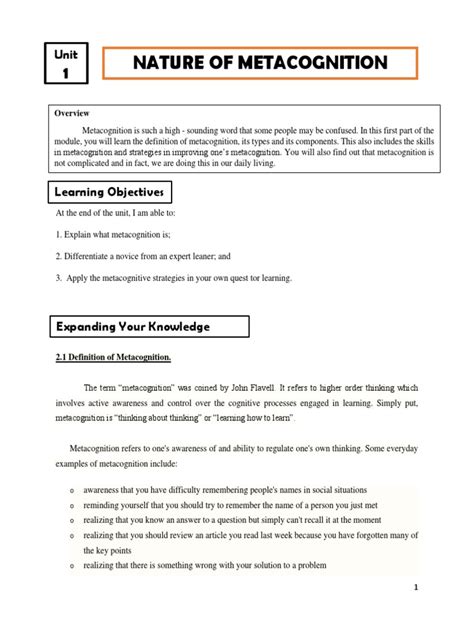 Nature Of Metacognition O O O O Pdf Id Metacognition