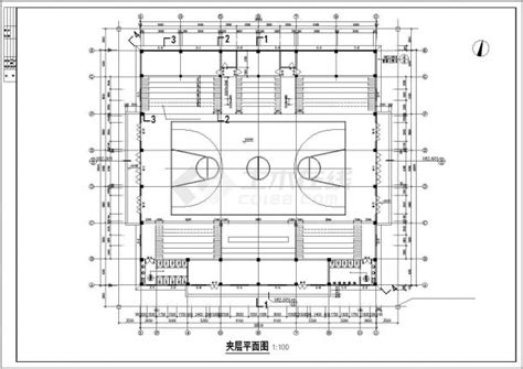 11夹层小型体育馆建筑施工设计全套cad图纸体育馆土木在线