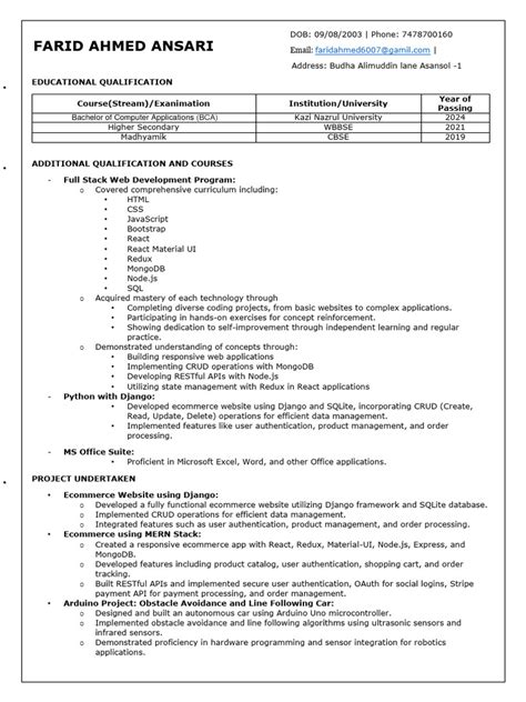 farid ahmed ansari cv 1 pdf web development application software