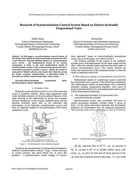 Research Of Synchronization Control System Based On Electro Hydraulic Proportional Valve Pdf