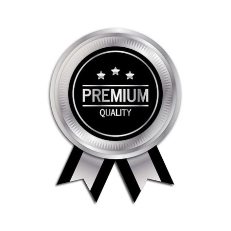 Эмблема высшего качества с серебристым цветом и черной лентой Премиум векторы