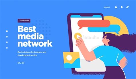 소셜 미디어 마케팅의 방문 페이지 템플릿 프리미엄 벡터