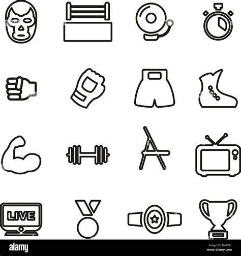 Wrestling Icons Thin Line Vector Illustration Set Stock Vector Image