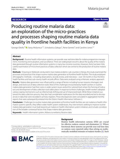 Pdf Producing Routine Malaria Data An Exploration Of The Micro