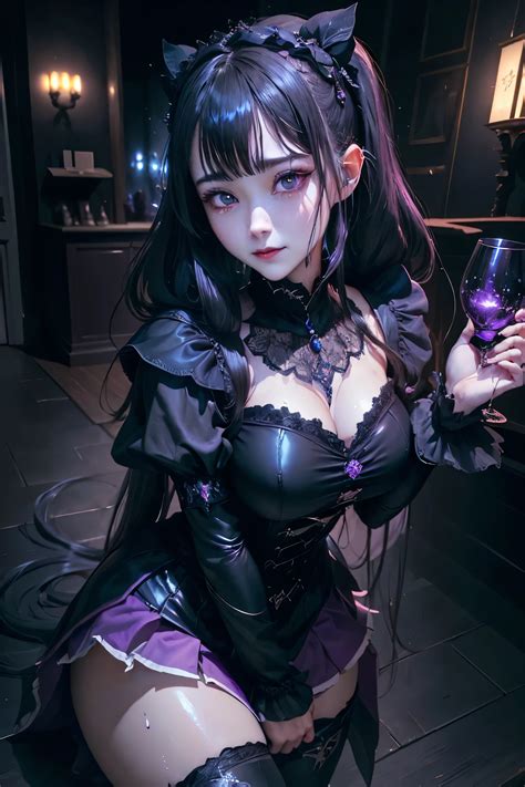 검은 드레스를 입고 와인잔을 들고 있는 여성의 클로즈업 Seaart Ai