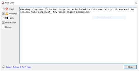 组件 太大了，无法包括在这个巢穴研究中”autodesk Fusion Manufacturing 中的排料方案发出警告