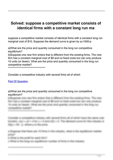 Solution Solved Suppose A Competitive Market Consists Of Identical Firms With A Constant Long