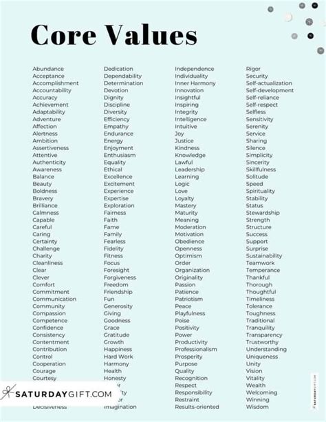 Core Values Examples Of 150 Personal Values Core Values List PDF