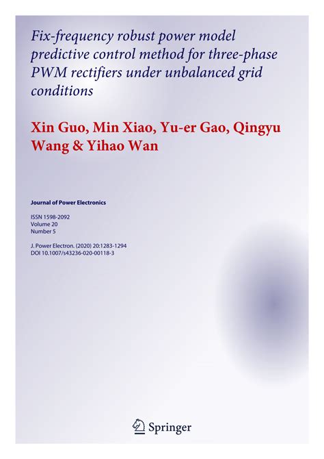 Pdf Fix Frequency Robust Power Model Predictive Control Method For Three Phase Pwm Rectifiers