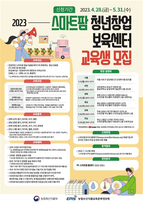 농림축산식품부 2023년 스마트팜 청년창업 보육센터 교육생 모집531 공모전 대외활동 링커리어 농림축산식품부 2023년 스마트팜 청년창업 보육센터 교육생 모집531 공모전 대외활동 링커리어