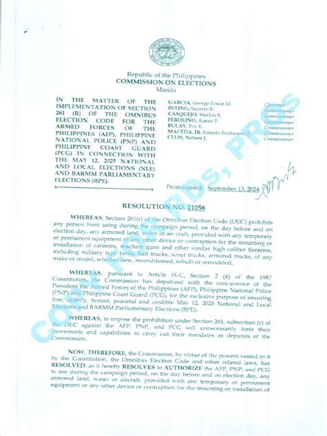 Comelec Resolution No 11058 Pdf