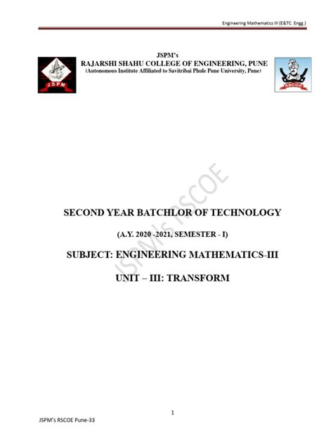 Notesunit Iiifourier Transform3eebcf5deb60c134a80f96182280edd1 Pdf