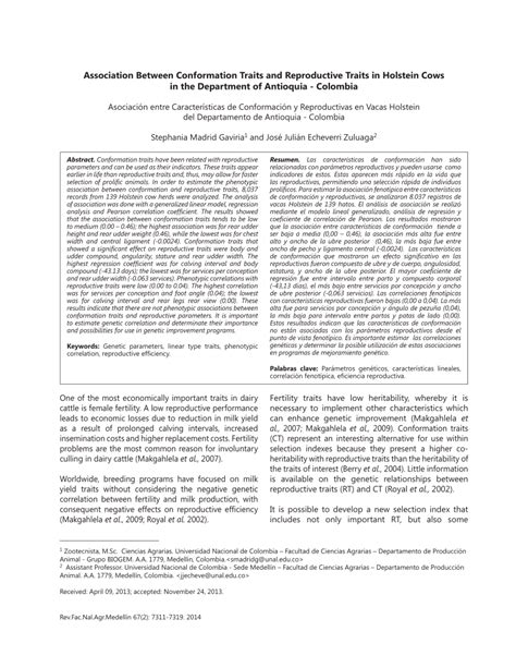 Pdf Association Between Conformation Traits And Reproductive Traits
