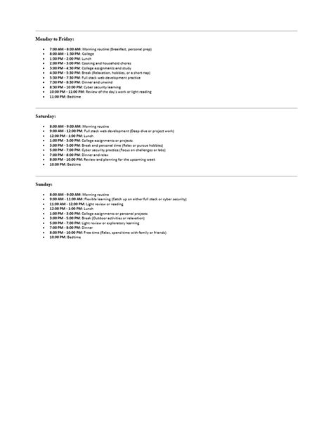 Daily Routine Schedule Pdf