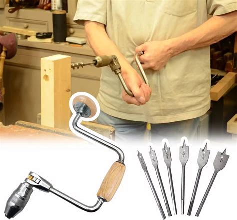 Carpenters Bit Brace Hand Crank Drill With 12 Inch Swing Arm Comfortable Non Slip Handle Ideal