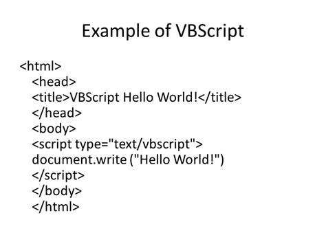 Vbscript Introduction Visual Basic Scripting Language Is Client Side