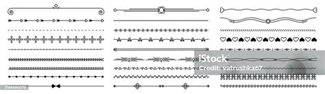 장식용 간단한 칸막이 텍스트 디바이더 복고풍 미니멀 선 구분기 우아한 낙서 프레임 테두리 벡터 절연 기하학적 웨딩 카드 하트 요소 세트 빅토리아 스타일에 대한 스톡 벡터