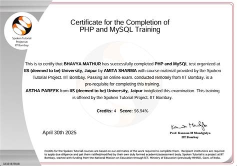 Phpcertification Mysql Iitbombay Spokentutorial Backenddevelopment