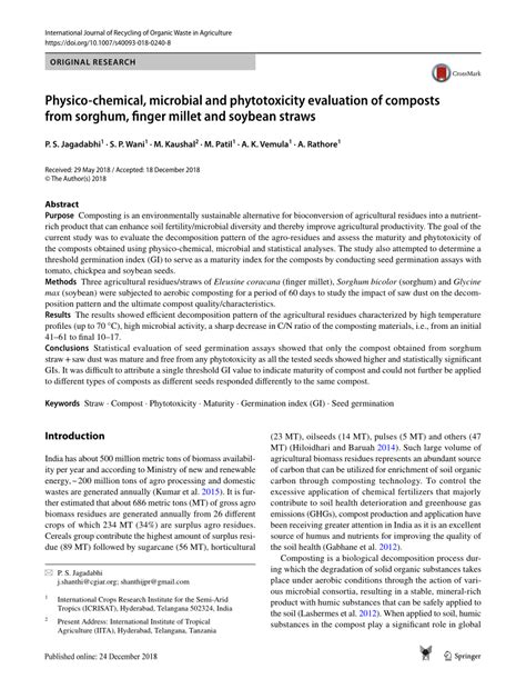 Pdf Physico Chemical Microbial And Phytotoxicity Evaluation Of Composts From Sorghum Finger