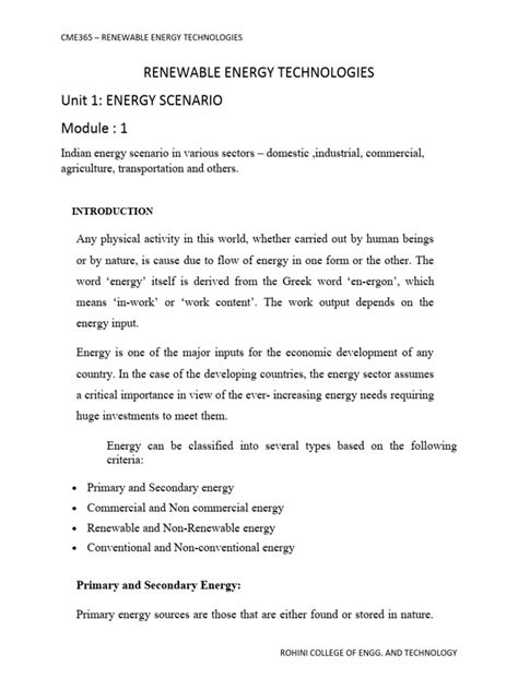 Renewable Energy Unit 1 Pdf Energy Development Air Pollution