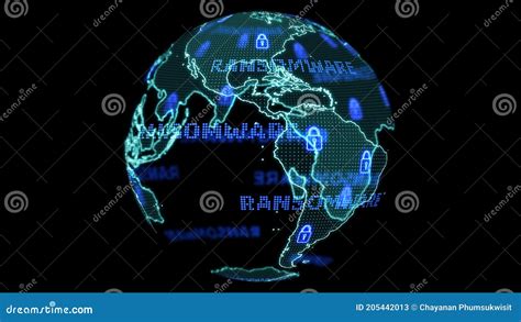 Digital Global World Map And Technology Research Develpoment Analysis To Ransomware Attack Blue