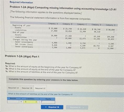 Solved Required Information Problem 1 2a Algo Computing Missing 1 Answer Transtutors