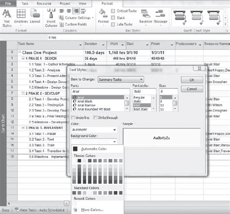 Microsoft Project 2010 Formatting Text And Bar Styles