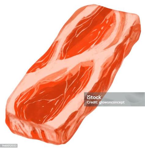생 돼지 고기 배꼽 슬라이스 한국식 바베큐 디지털 손 그림 수채화 그림 고기에 대한 스톡 벡터 아트 및 기타 이미지 고기 날것 돼지고기 Istock