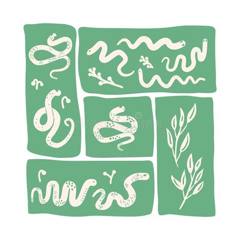Patchwork Green Poster With Snakes Elements Arranged In Rectangular