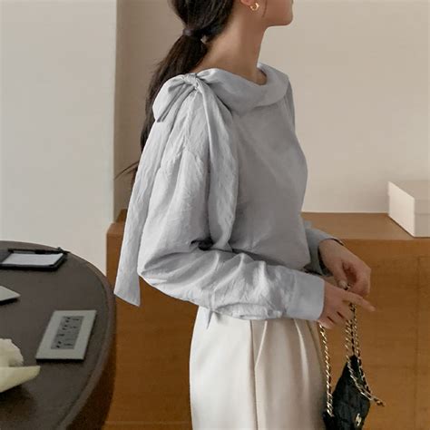 어나더트위 하객룩 Tbs0331 라비니 언발 타이 블라우스리본블라우스새틴블라우스긴팔블라우스언발블라우스하객룩하객룩블라우스오피스룩
