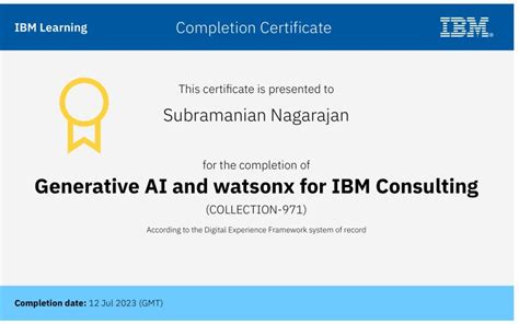 Subramanian Nagarajan On Linkedin Completed Generative Ai And Watson For Ibm Consulting