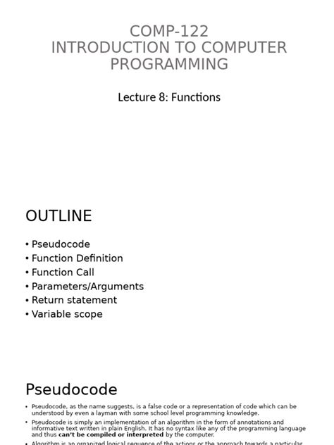 Comp Lecture 8 Functions Pdf Parameter Computer Programming Scope Computer Science