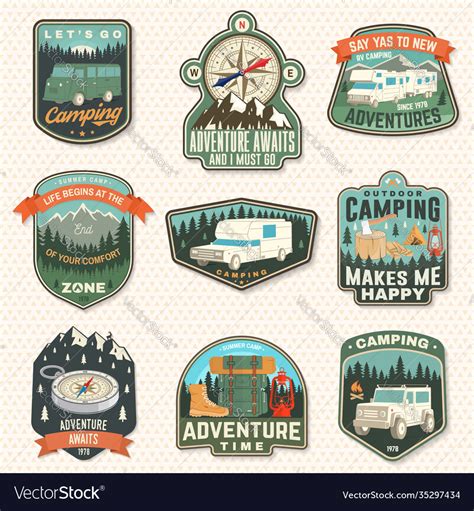 Set Rv Camping Badges Patches Concept Royalty Free Vector