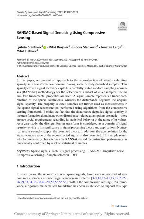 Ransac Based Signal Denoising Using Compressive Sensing Request Pdf