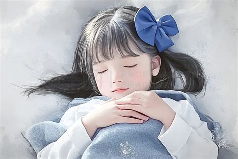 学生ai数字艺术 学生卡通简约风小女孩闭眼祈祷蓝色蝴蝶结装饰插画 Ai插画免费下载png格式4032像素编号71768967 千图网